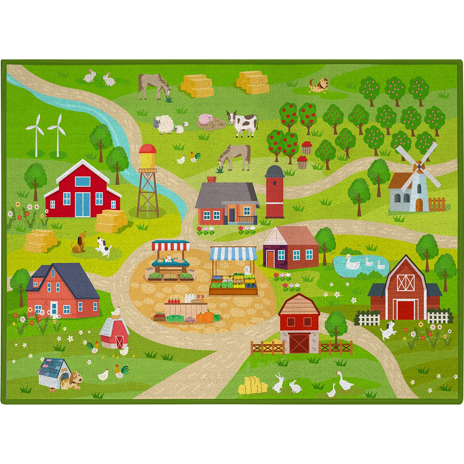 Farm Village Series Non-Slip Educational Kids Play Rug